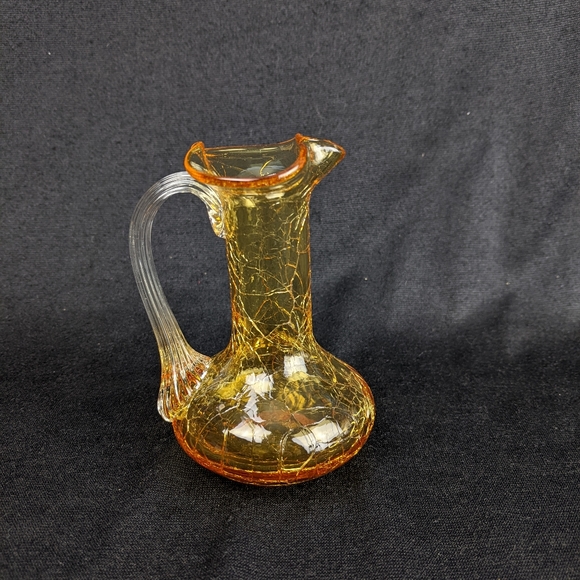 Accents | Vintage Ochre Yellow Amber Crackle Glass Mini Pitcher With ...